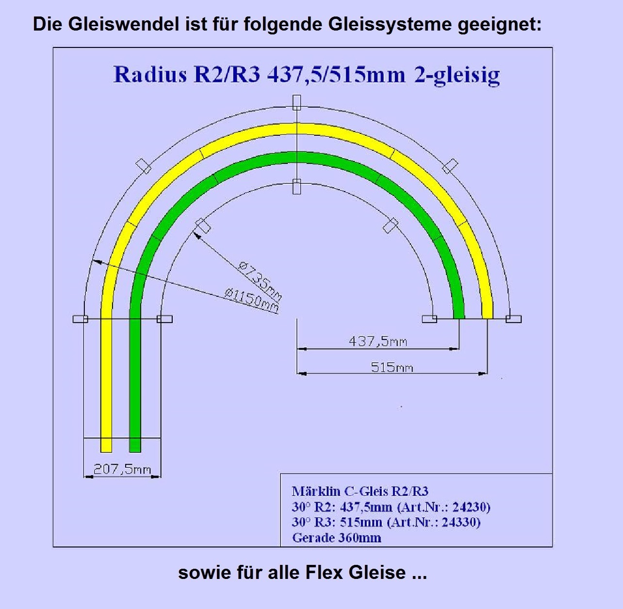 Gleiswendel H0 passend für Märklin C-Gleis 2-gleisig R2 und R3, 1 ...